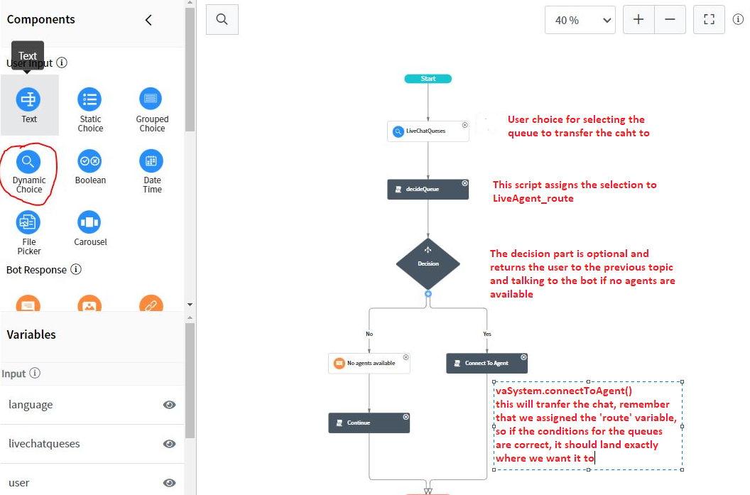 Virtual Agent Chat Transfer and Advanced Work Assignment with selectable queues